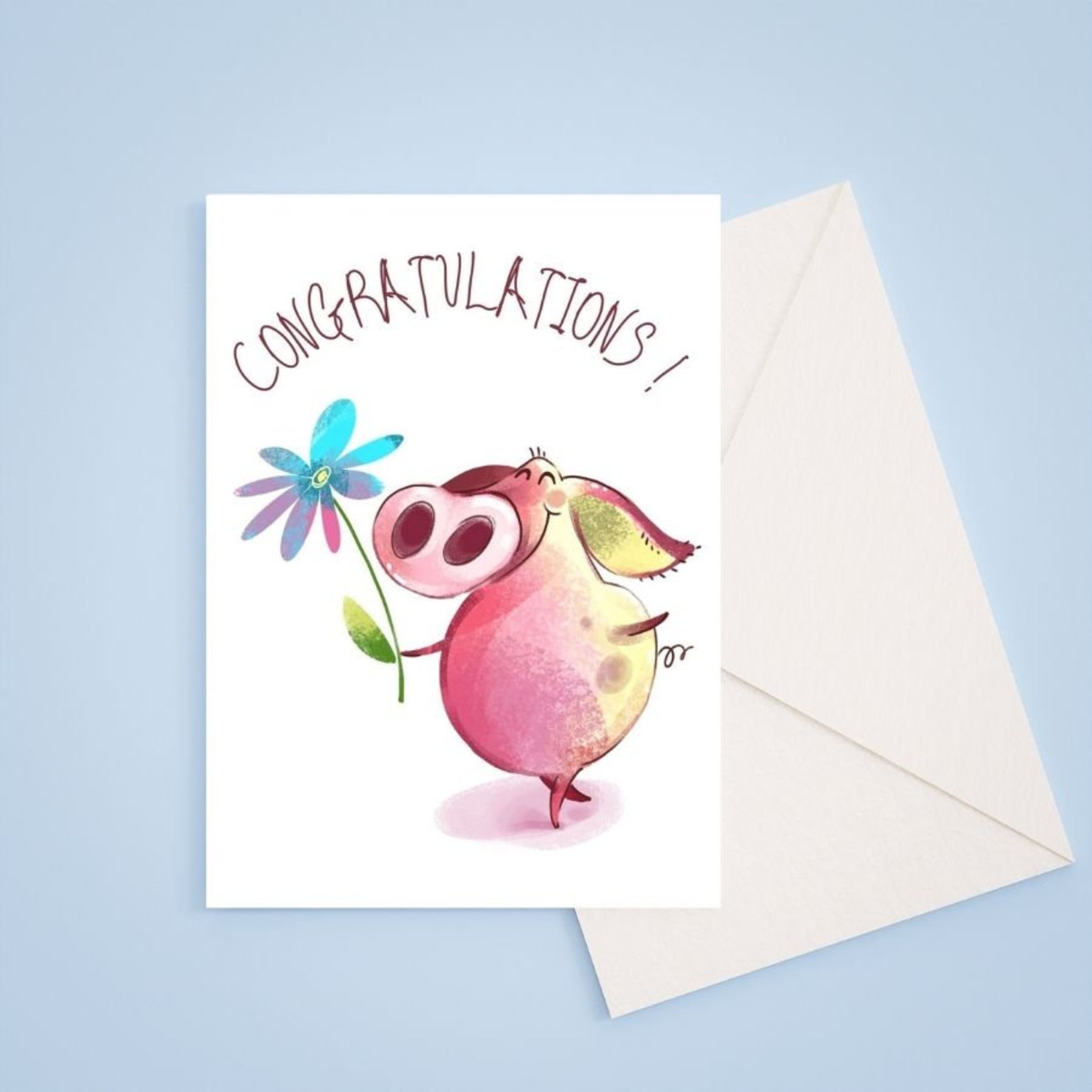 Printable Funny Pig Congratulations Card Animal Cartoon Card - Etsy