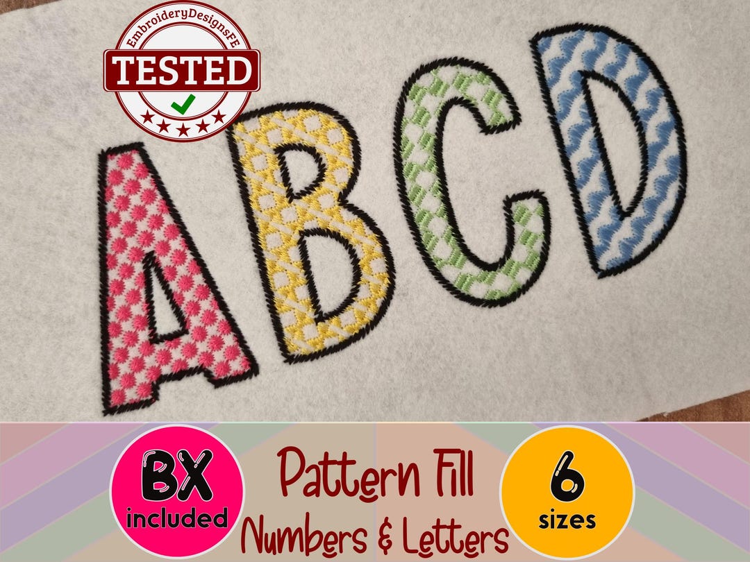 Letters & Numbers Embroidery Design - 4 Different Pattern Fill ...