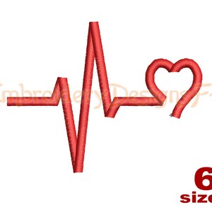 Heartbeat Embroidery Design 6 Sizes Satin Stitch Machine Embroidery ...