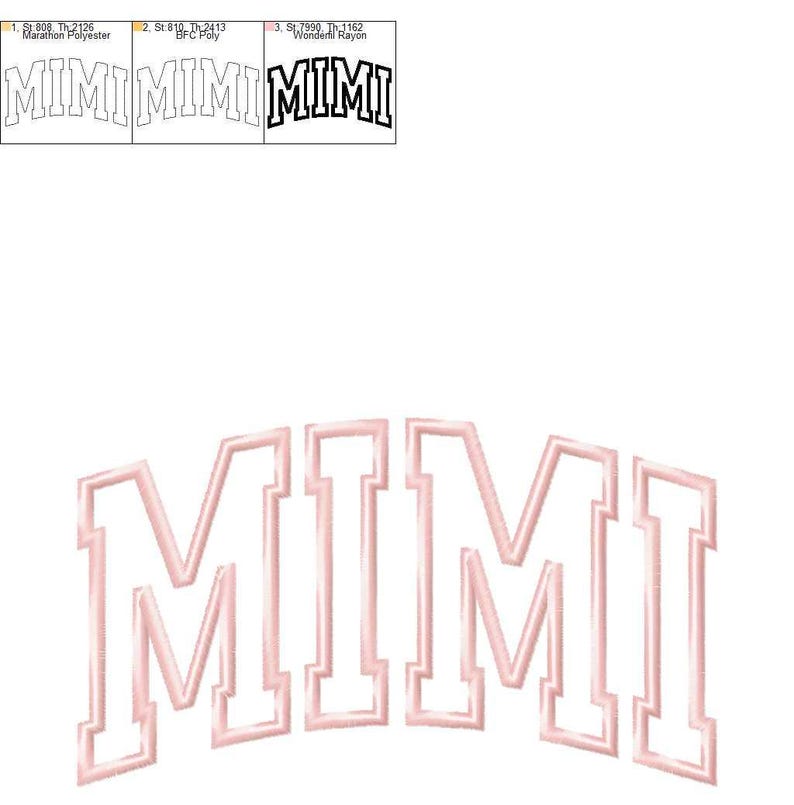 Mimi Applique Machine Embroidery File | 6 Sizes | Normal & Arc Versions ...