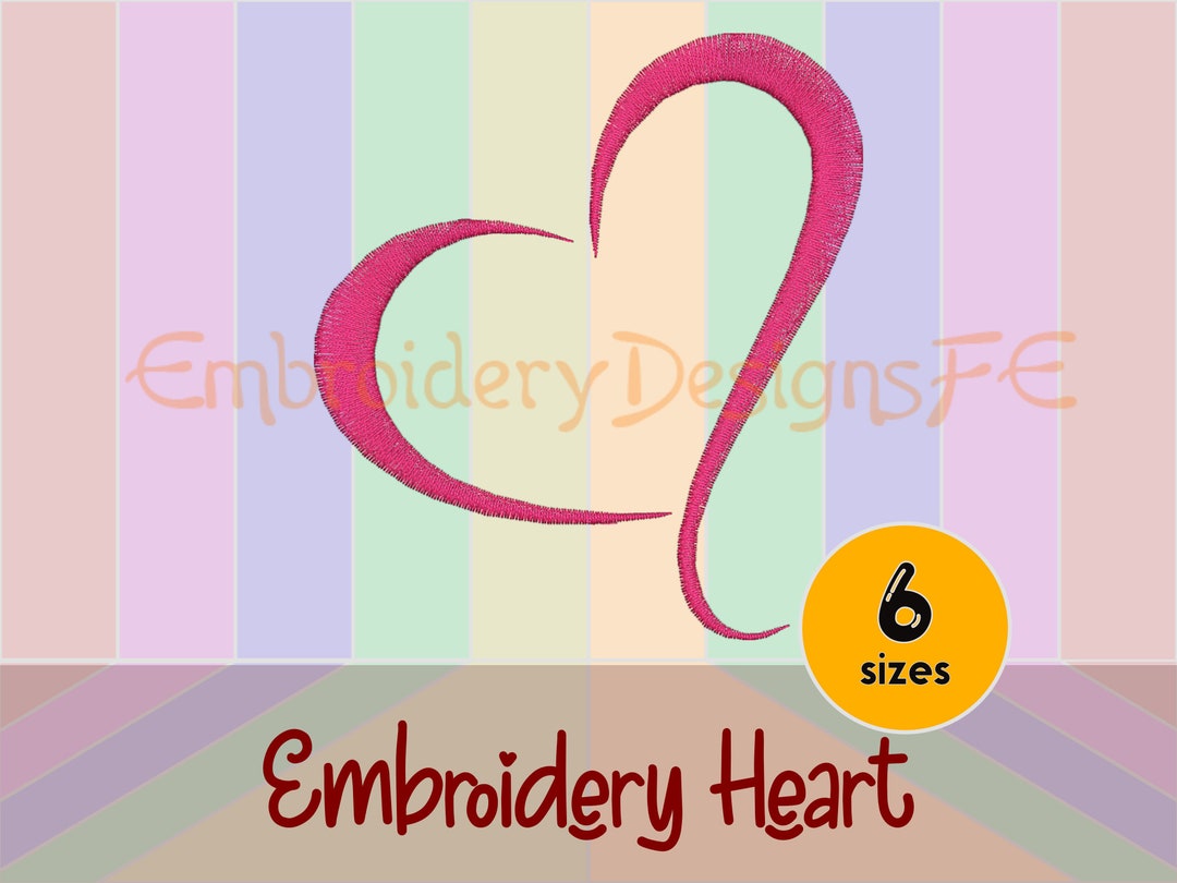 Heart Embroidery Design - 6 Sizes - Filled Stitch Machine Embroidery ...