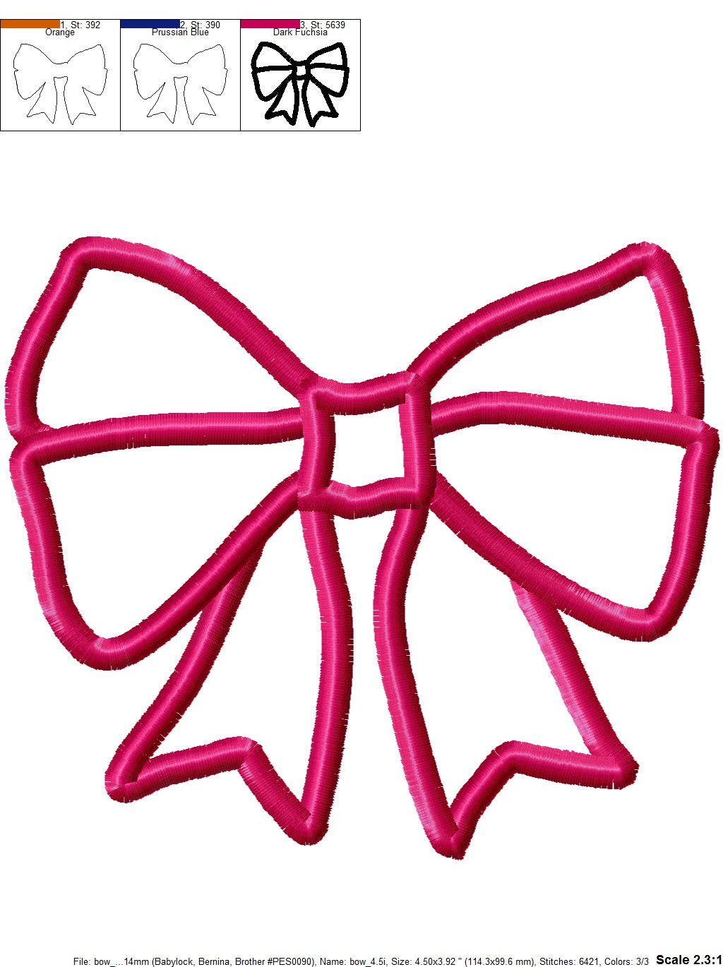Bow Applique Design - 11 Sizes - Machine Embroidery Design File - Bow ...