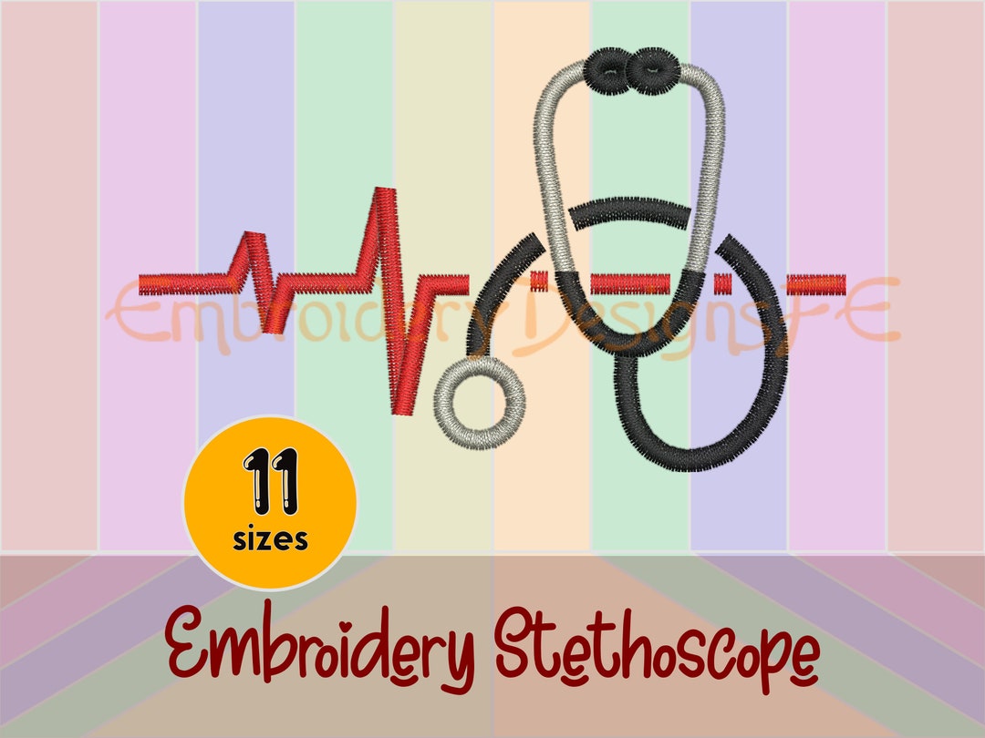 Stethoscope Embroidery Design / Heartbeat Embroidery Design / Doctor ...