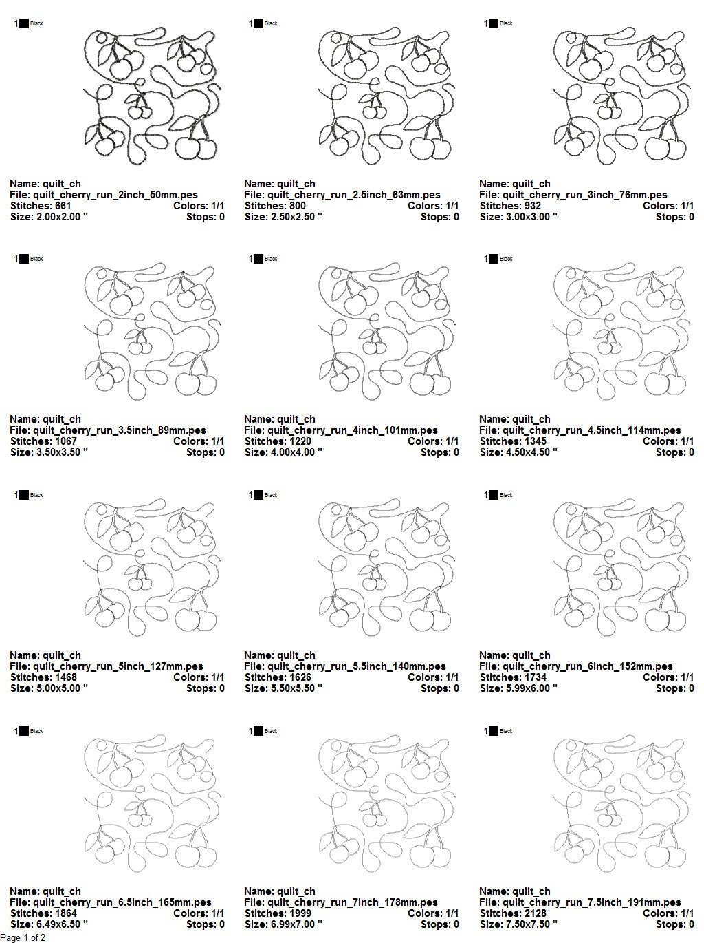 Cherry Quilt Block Embroidery Design | 21 Sizes | Run & Triple Stitch ...