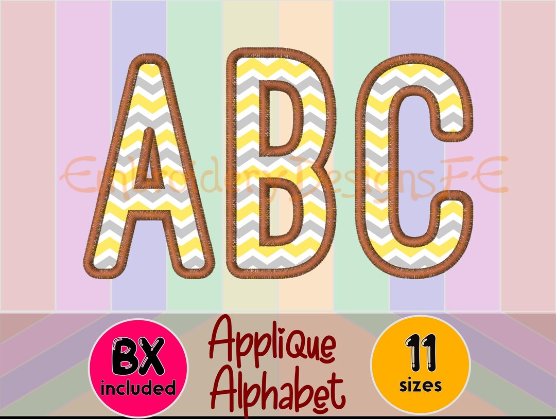 Narrow Applique Alphabet - Satin Tall Applique Letters - Machine ...