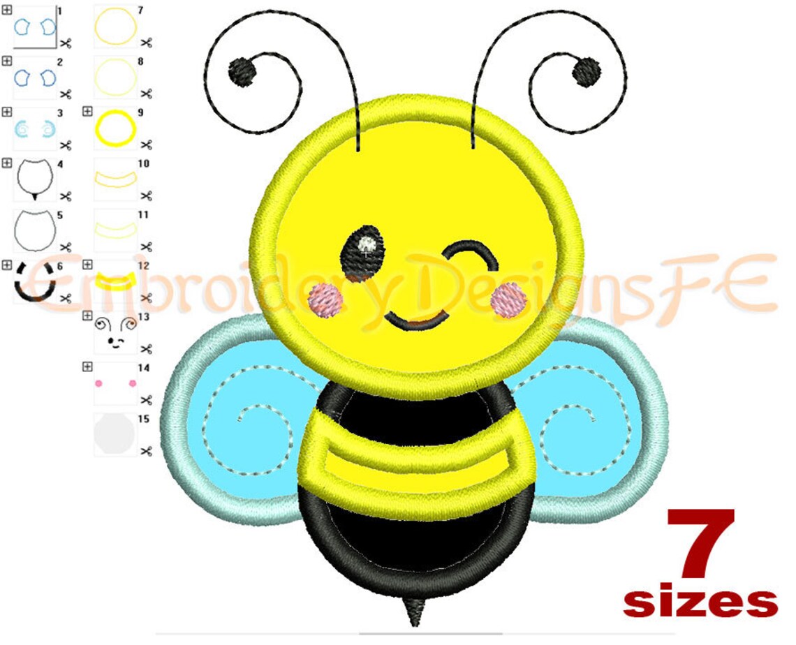 Bee Applique Design 7 Sizes Machine Embroidery Design File | Etsy