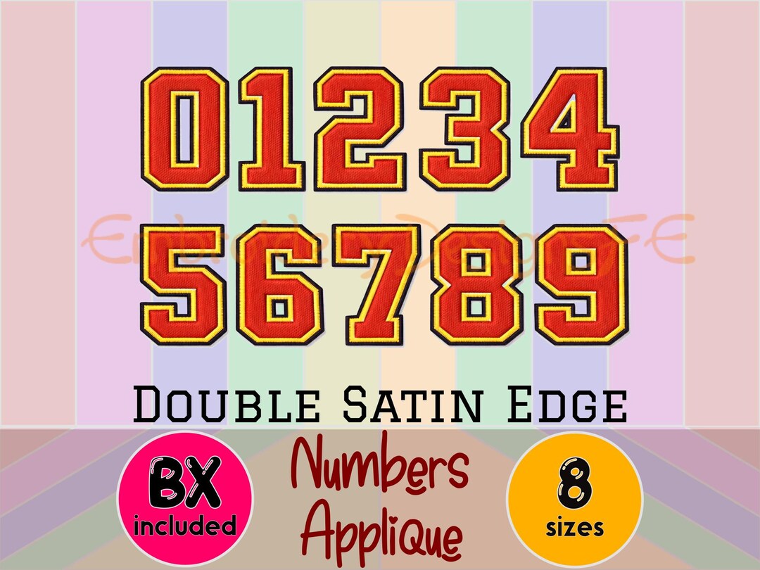 Double Satin Edge Applique Numbers | Varsity Style Embroidery Numbers ...