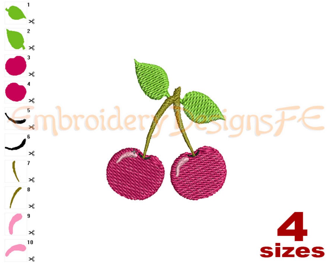 Cherry Mini Embroidery Design 4 Sizes Filled Stitch - Etsy