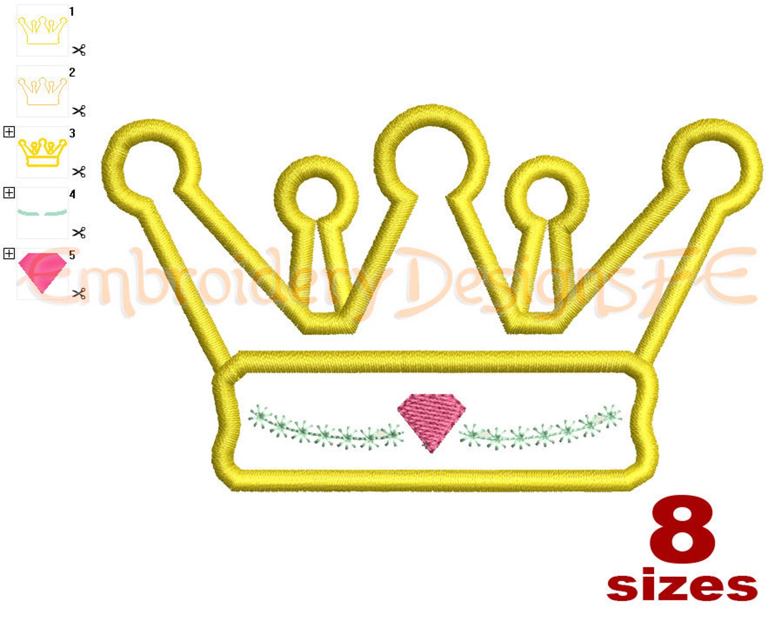 Crown Applique Design 8 Sizes Machine Embroidery Design - Etsy