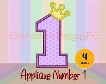 Princess Crown Birthday Number 1 Machine Embroidery Applique Design 4 ...