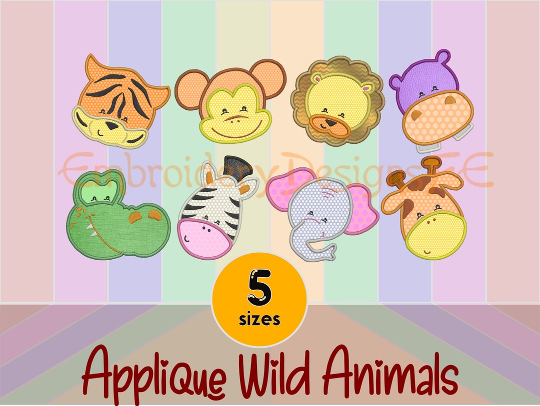 Wild Animals Applique Design - 5 Sizes - Machine Embroidery Design File ...