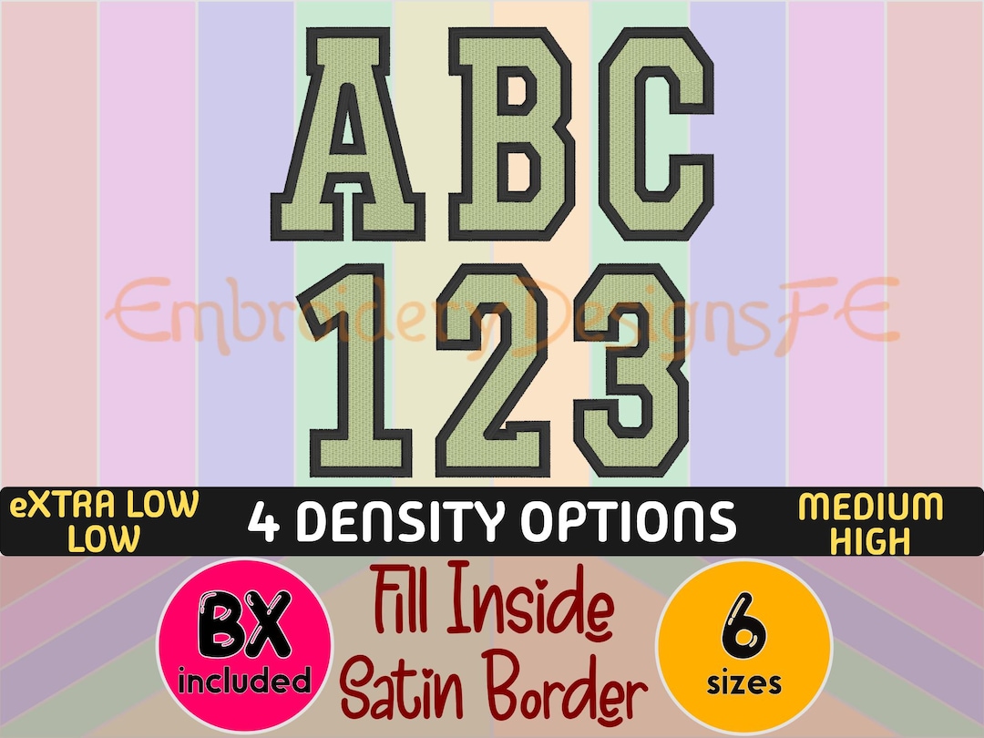 Varsity Letters & Numbers Embroidery Design | Collegiate Sport Font ...