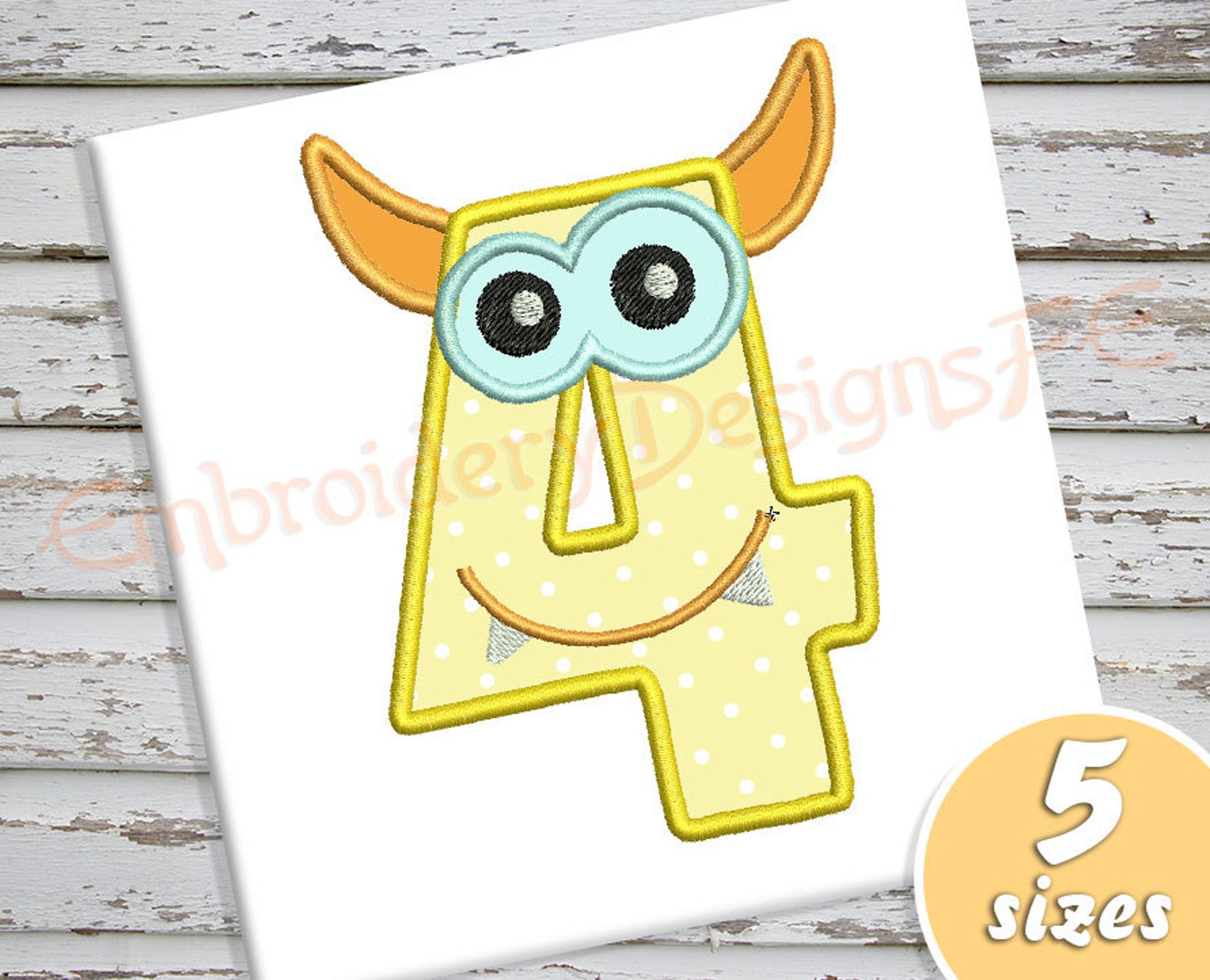 Monster Number 4 Applique Design 5 Sizes Machine | Etsy