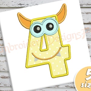 Monster Number 4 Applique Design 5 Sizes Machine | Etsy