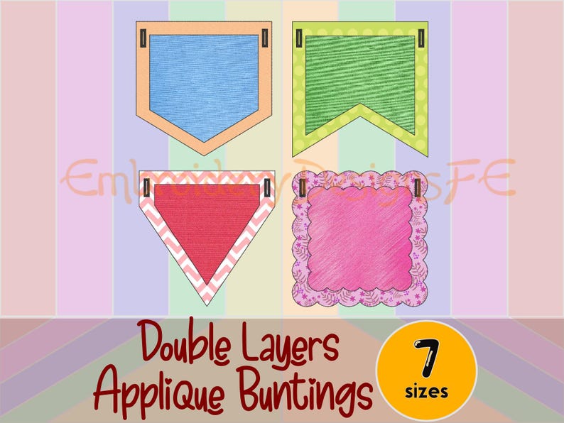 Double Layers Bunting Machine Embroidery Design | Party Banner Applique ...
