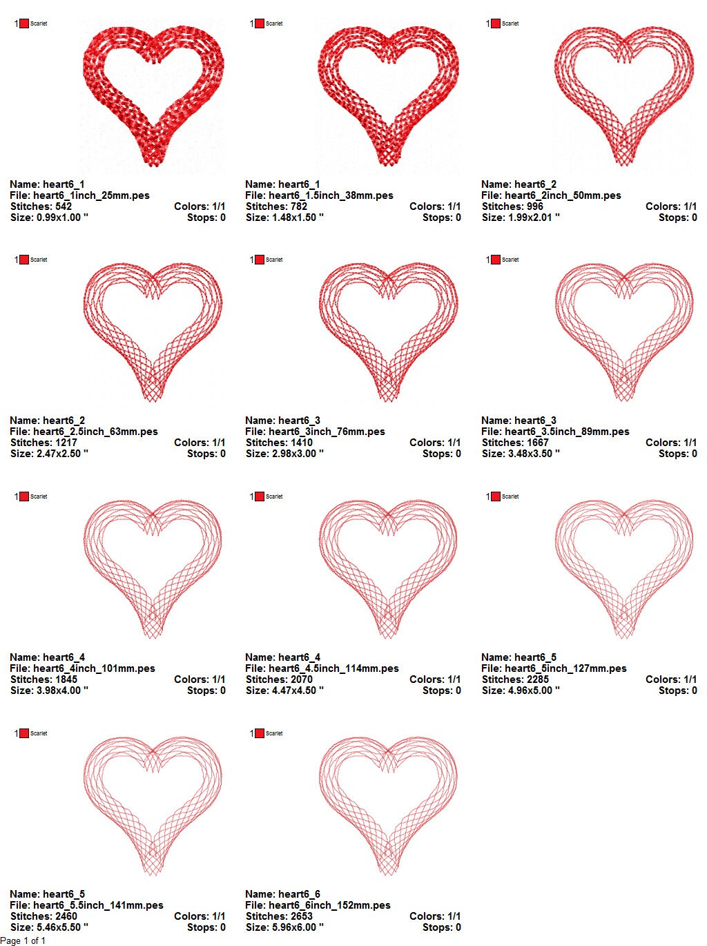 Hearts Embroidery Designs 6 Types of Hearts 11 Sizes Each | Etsy