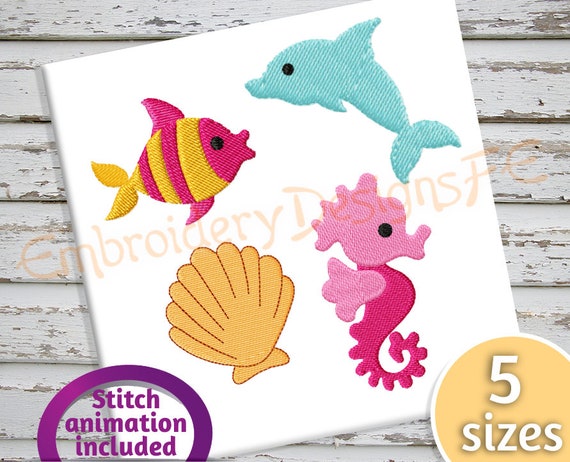Sea Animals Embroidery Designs Fish Embroidery Dolphin | Etsy