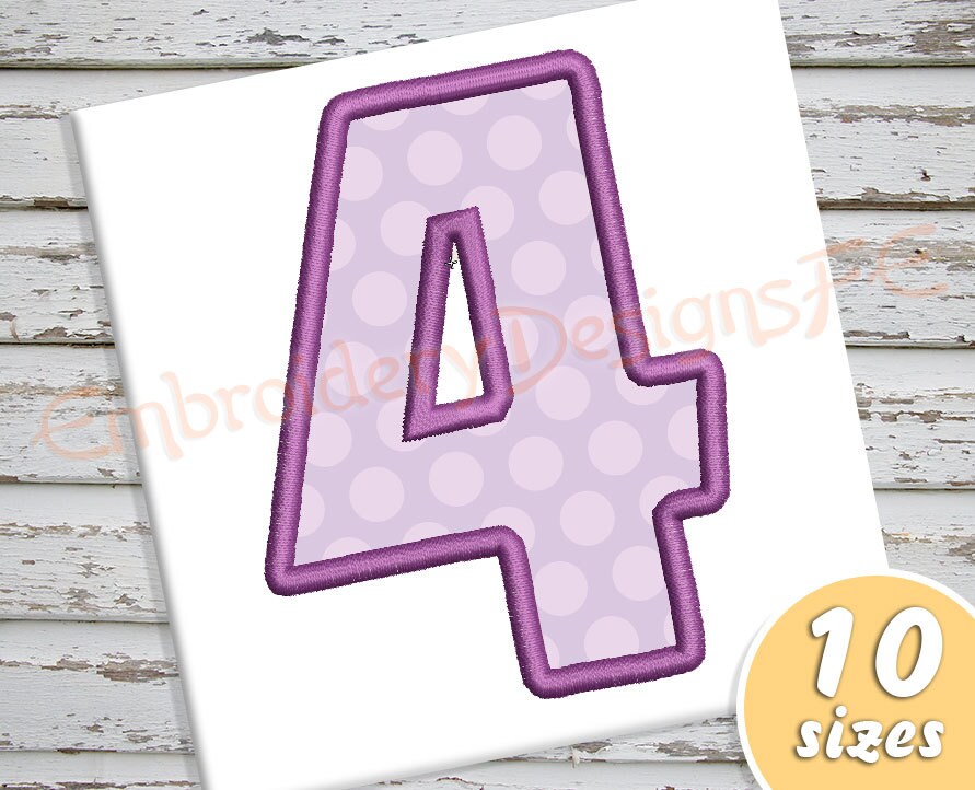 Number 4 Applique Design 10 Sizes Machine Embroidery - Etsy