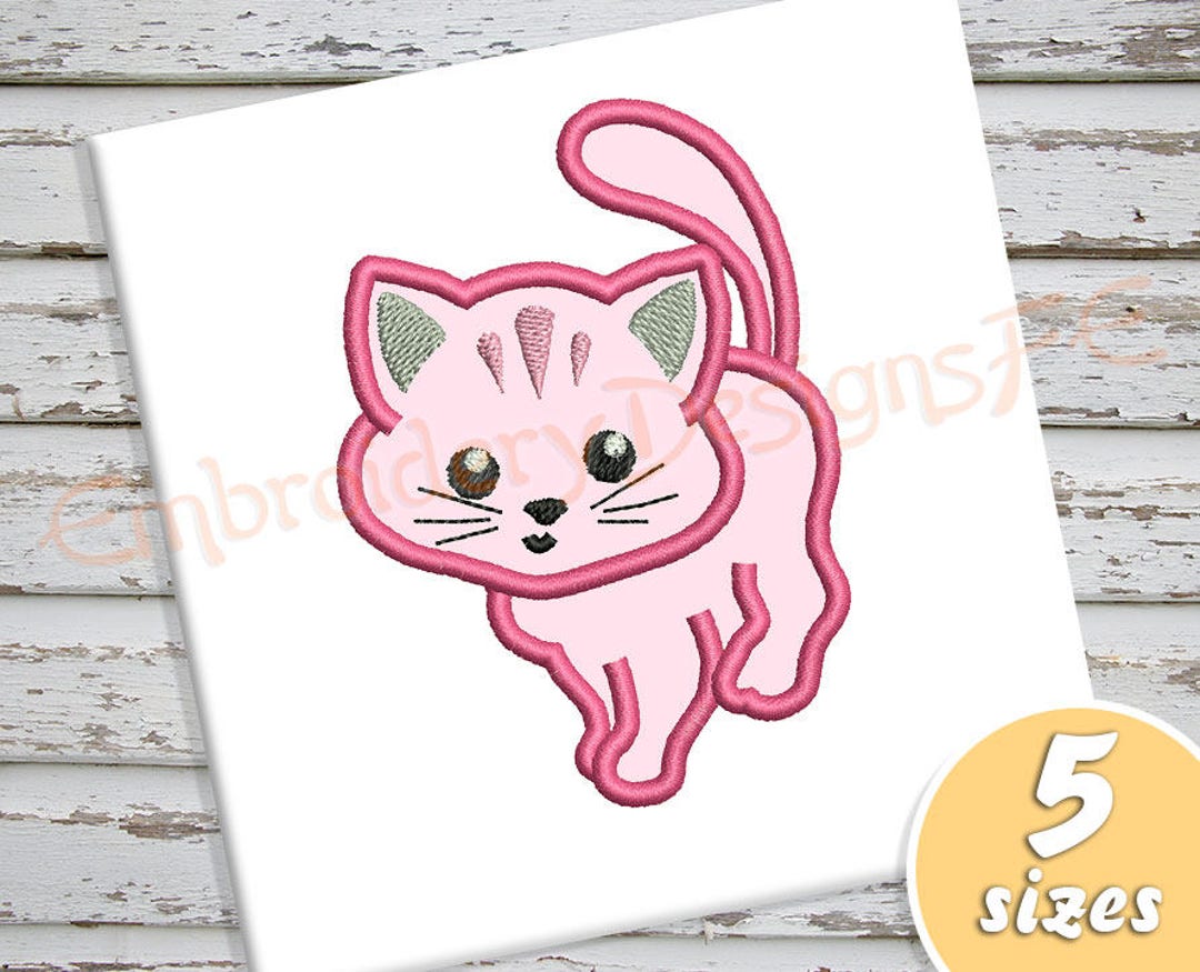 Cat Applique Design 5 Sizes Machine Embroidery Design File - Etsy
