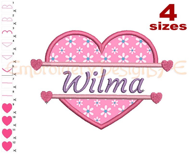 Split Heart Applique Design 4 Sizes Machine Embroidery - Etsy
