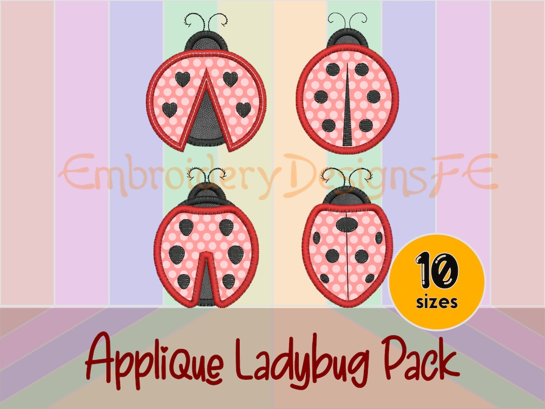 Ladybug Applique Design Set - 4 Types of Ladybug - 10 Sizes Each ...