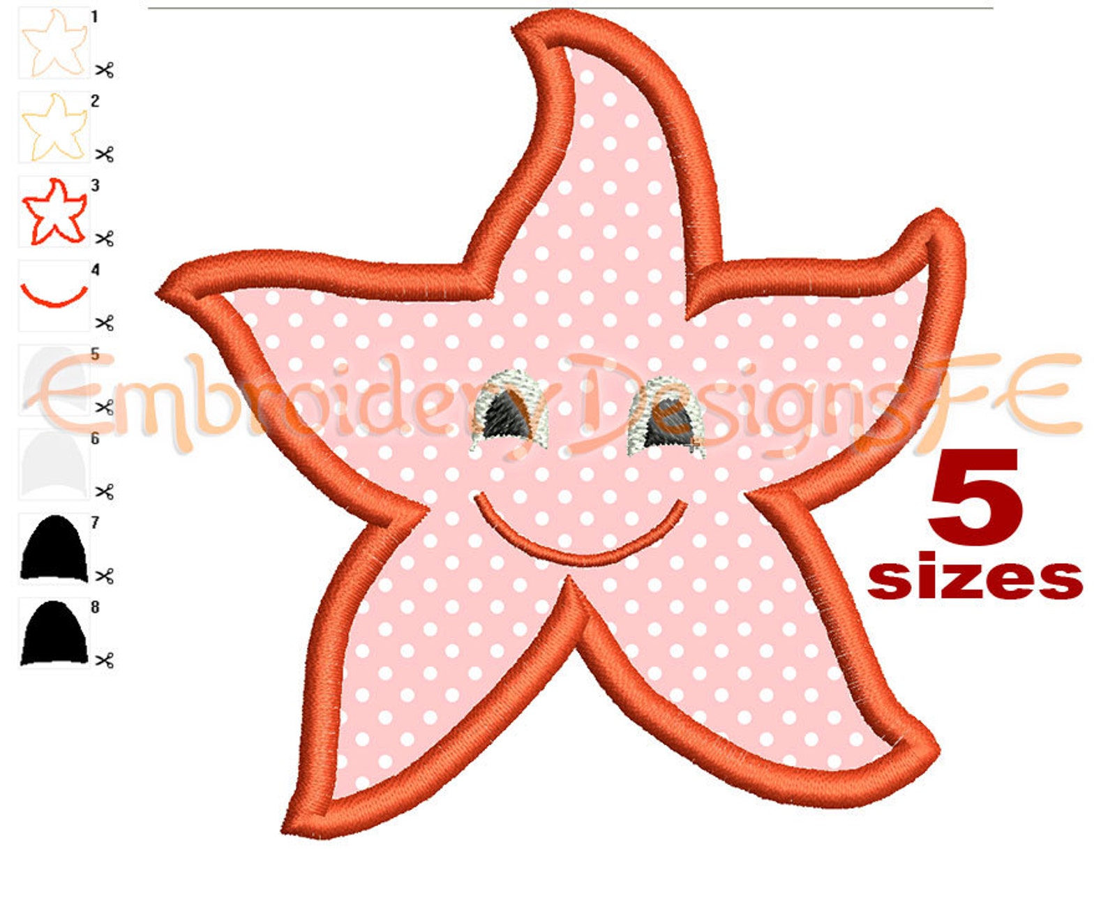 Starfish Applique Design 5 Sizes Machine Embroidery Design - Etsy