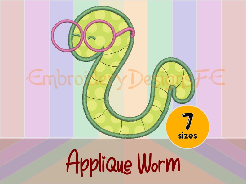 Worm Applique Design | Machine Embroidery File | 7 Sizes | Instant ...