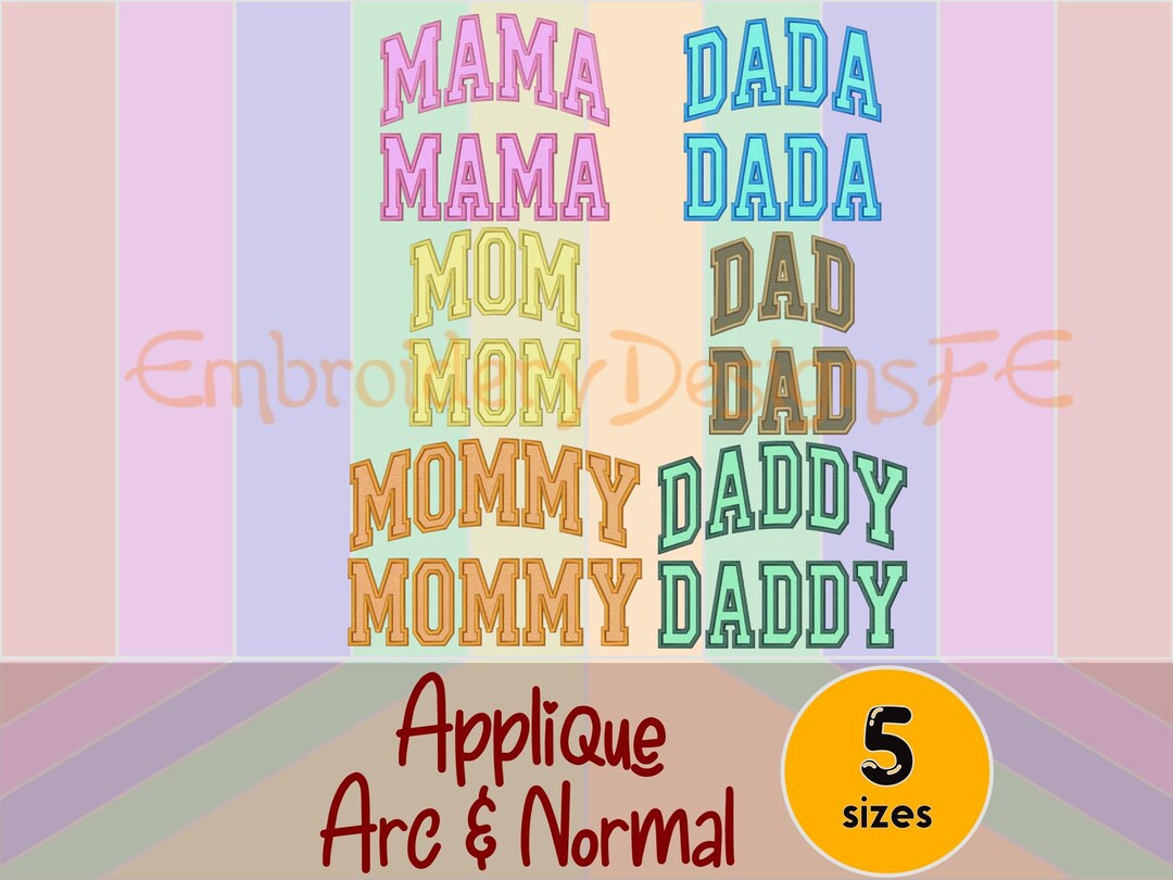 Mama, Mom, Mommy, Dada, Dad, Daddy Applique Designs - Machine ...