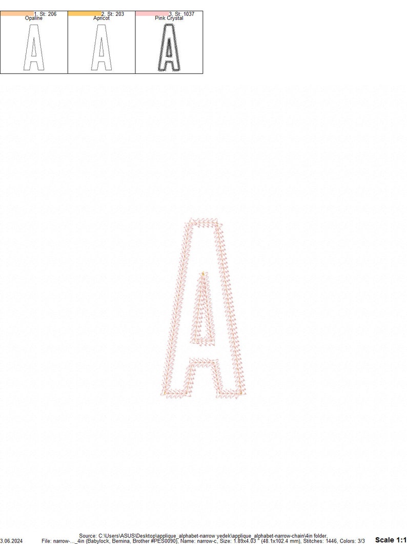 Narrow Applique Alphabet, Tall Applique Letter, Chain Applique Font ...