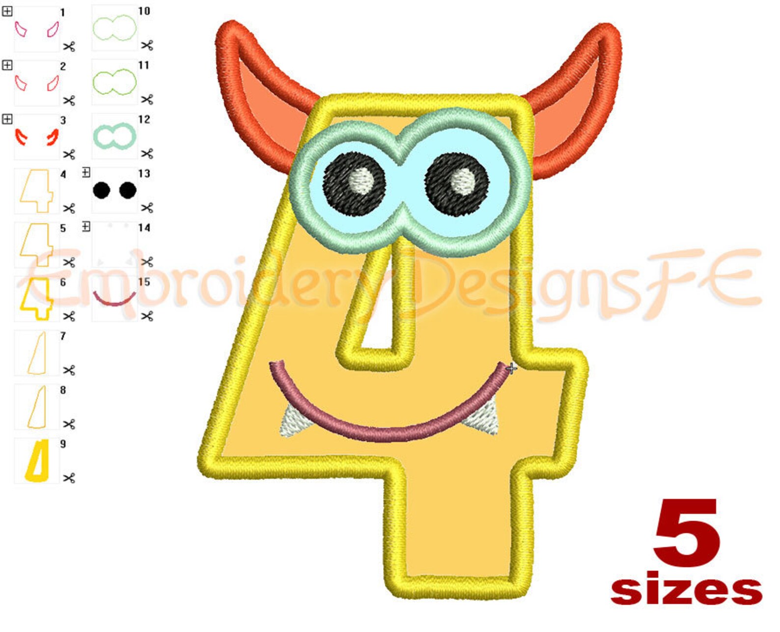 Monster Number 4 Applique Design 5 Sizes Machine | Etsy