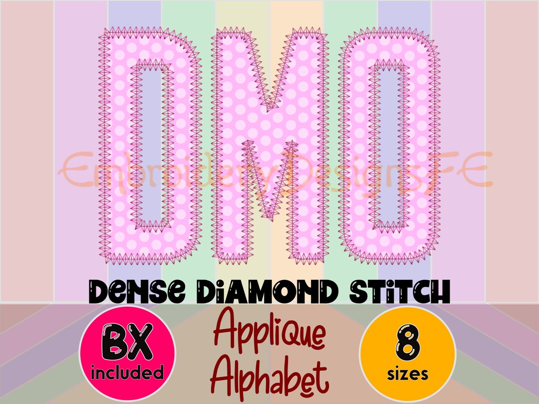Narrow Applique Alphabet, Tall Applique Letter, Diamond Applique Font ...