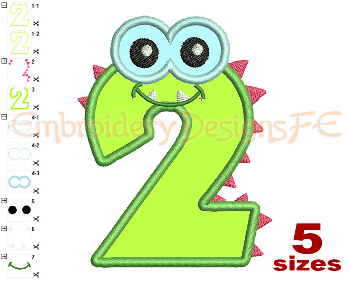 Monster Number 2 Applique Design 5 Sizes Machine - Etsy