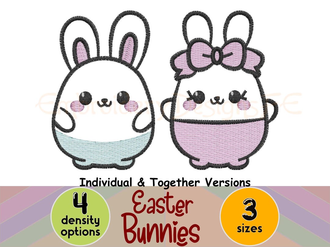 Easter Bunnies Embroidery Design | 3 Sizes | 4 Density Options ...