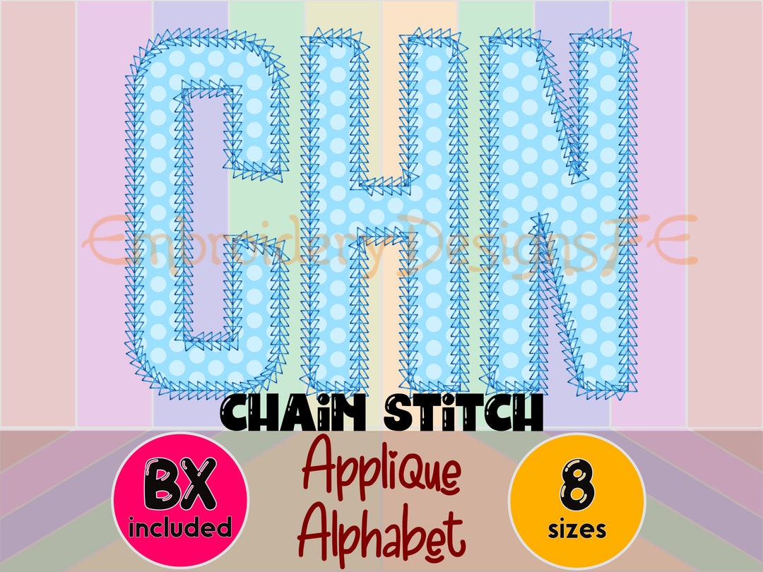 Narrow Applique Alphabet, Tall Applique Letter, Chain Applique Font ...