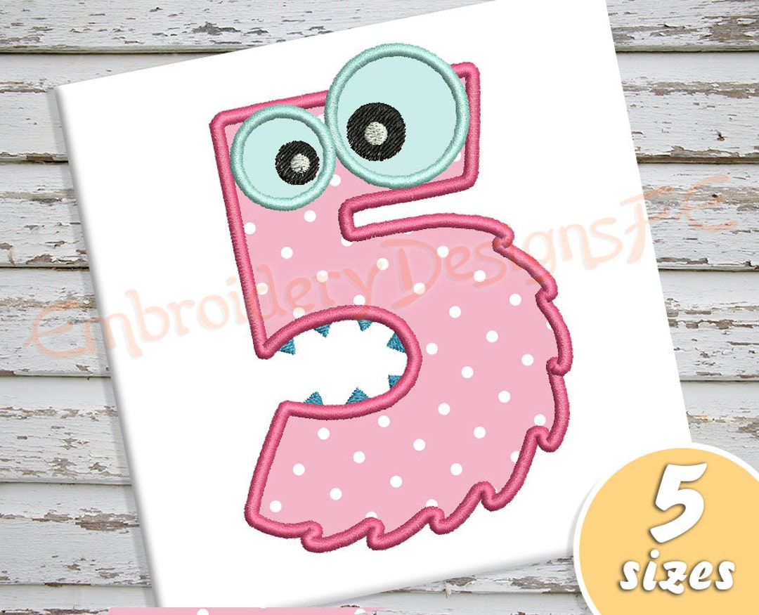 Monster Number 5 Applique Design 5 Sizes Machine - Etsy