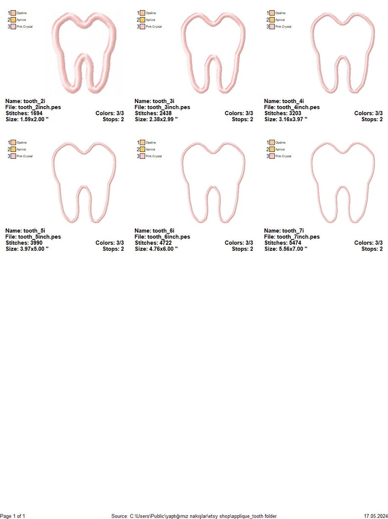 Tooth Applique - 6 Sizes - Machine Embroidery Design File - Etsy