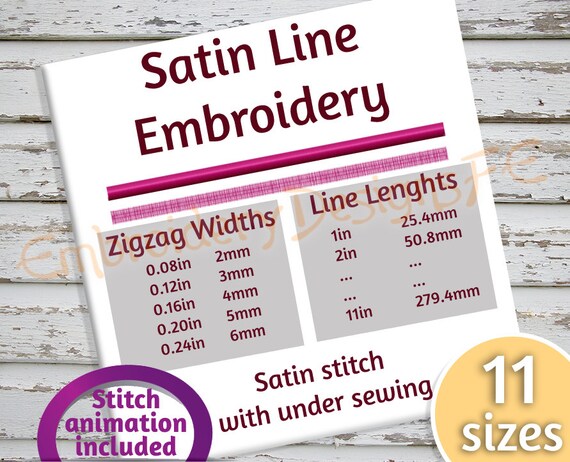 Line Embroidery Design Satin Stitch Line 5 Zigzag Widths - Etsy