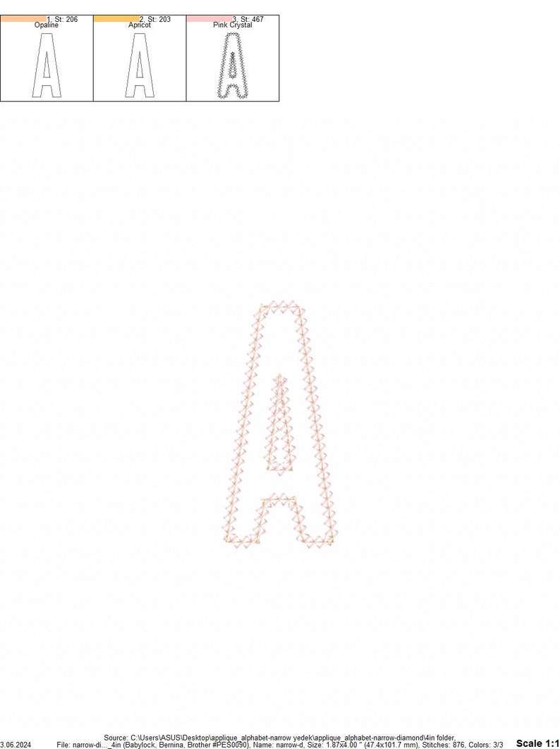 Narrow Applique Alphabet, Tall Letters, Diamond Edge Font, Machine ...
