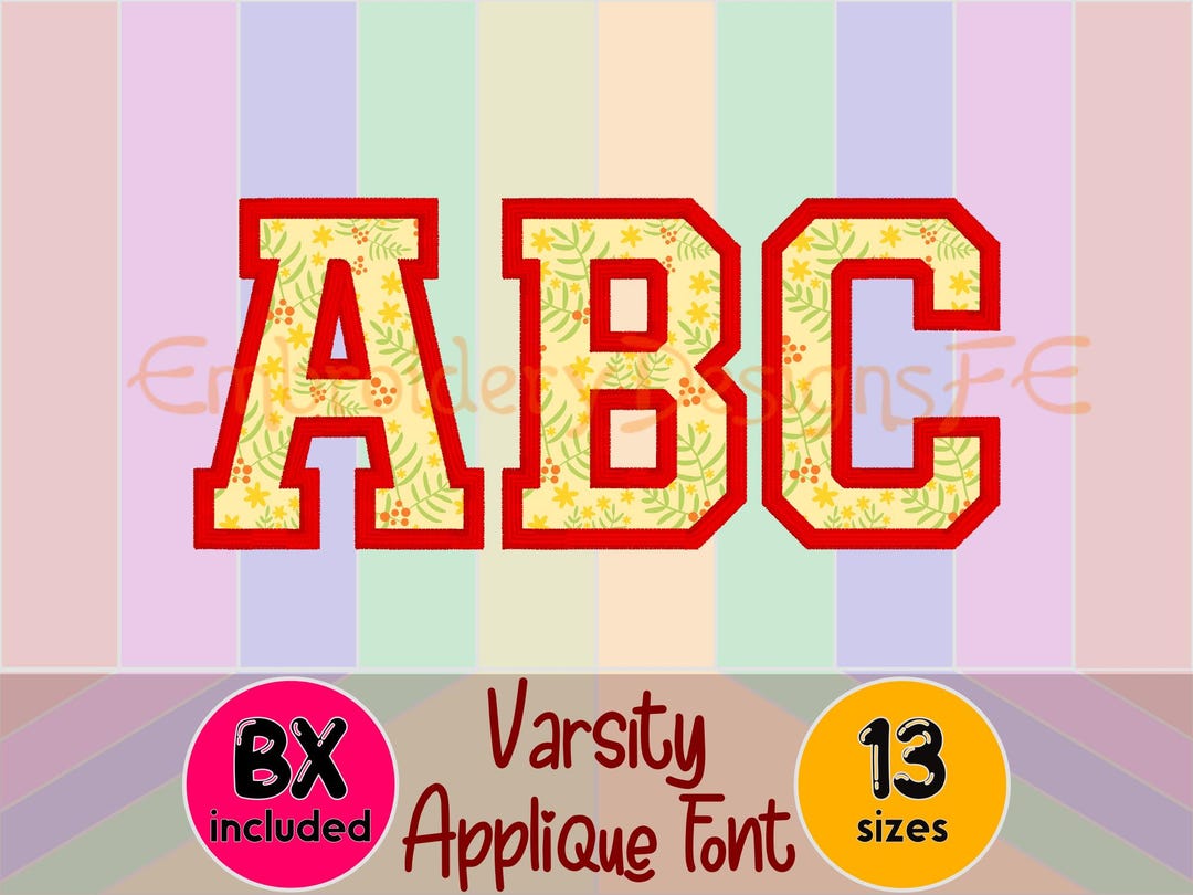 Varsity Applique Alphabet Font | BX Included | 13 Sizes | Collegiate ...