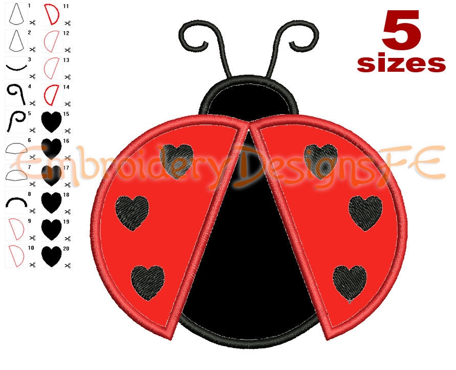 Ladybug Applique Design 5 Sizes Machine Embroidery Design | Etsy