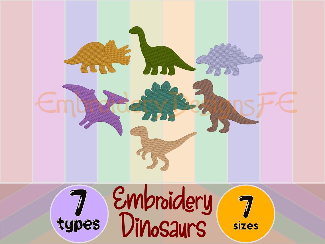 Mini Dinosaurs Embroidery Design | Machine Embroidery File | 7 Sizes ...