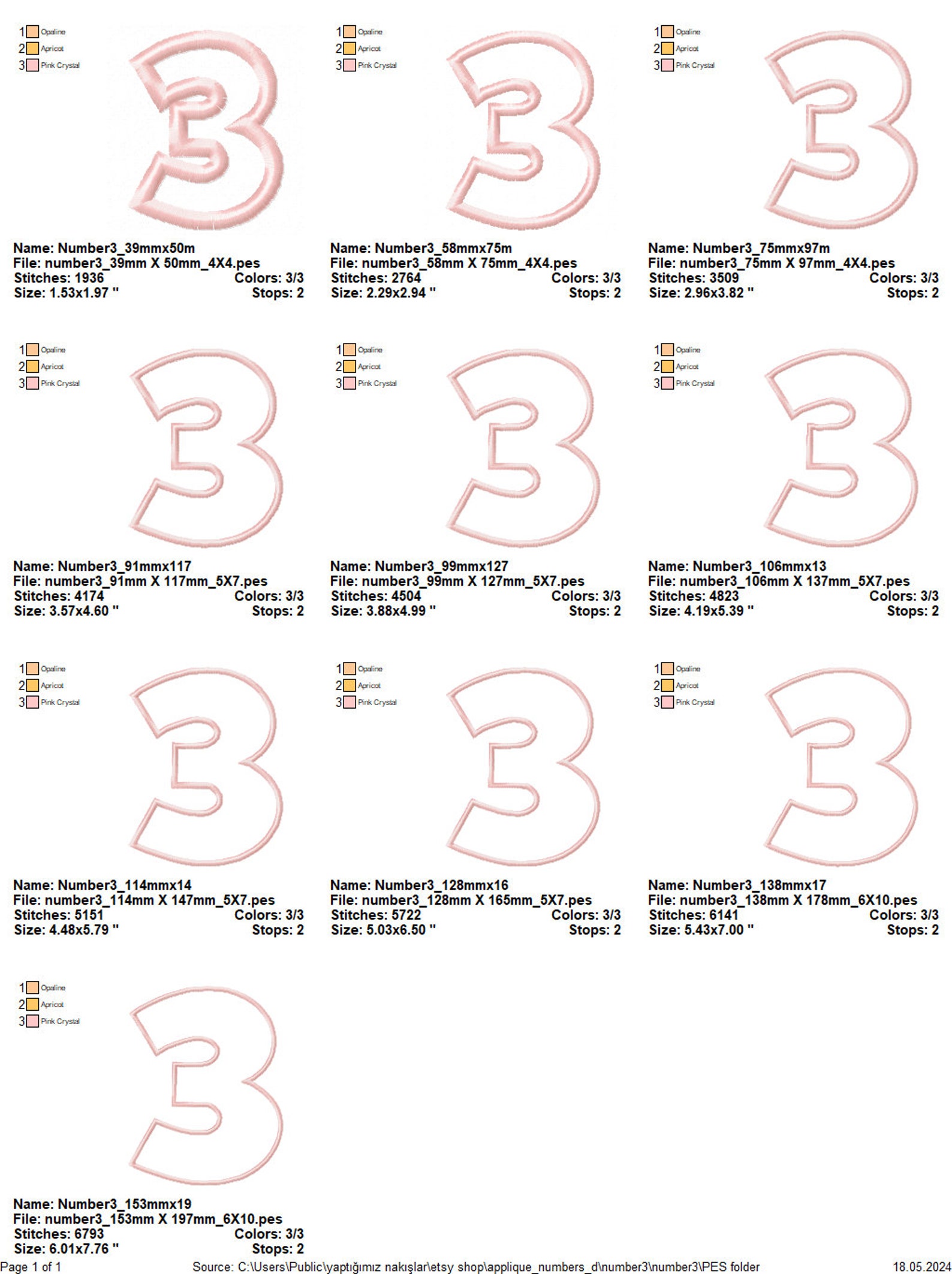 Number 3 Applique Design 10 Sizes Machine Embroidery Design File - Etsy