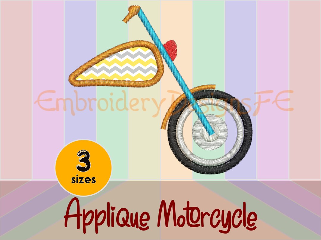 Motorcycle Applique Design - 3 Sizes - Machine Embroidery Design File ...