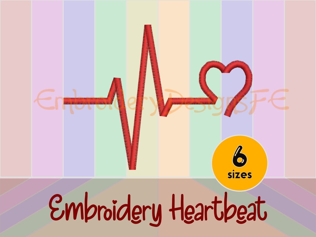 Heartbeat Embroidery Design - 6 Sizes - Satin Stitch Machine Embroidery ...