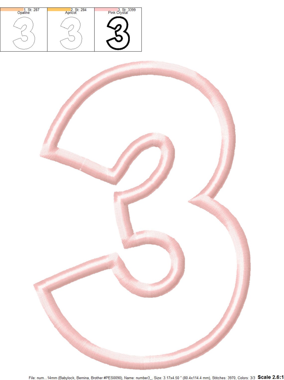 Number 3 Applique 10 Sizes Machine Embroidery Design File | Etsy