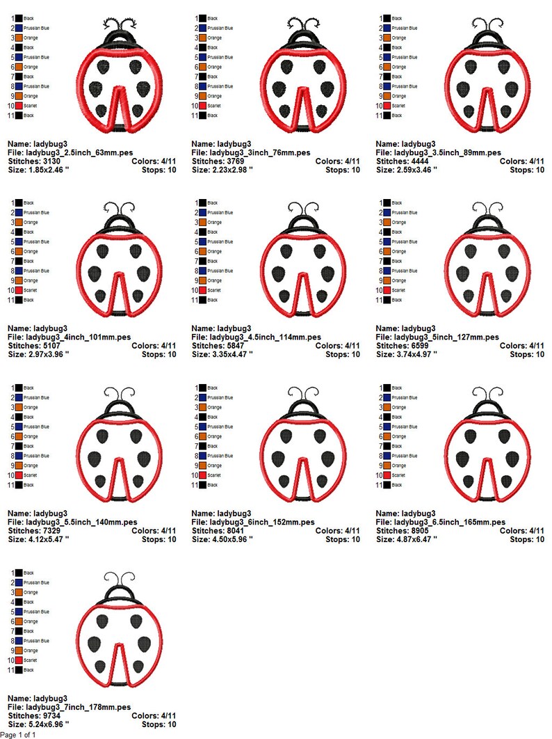 Ladybug Applique Design Set 4 Types of Ladybug 10 Sizes - Etsy