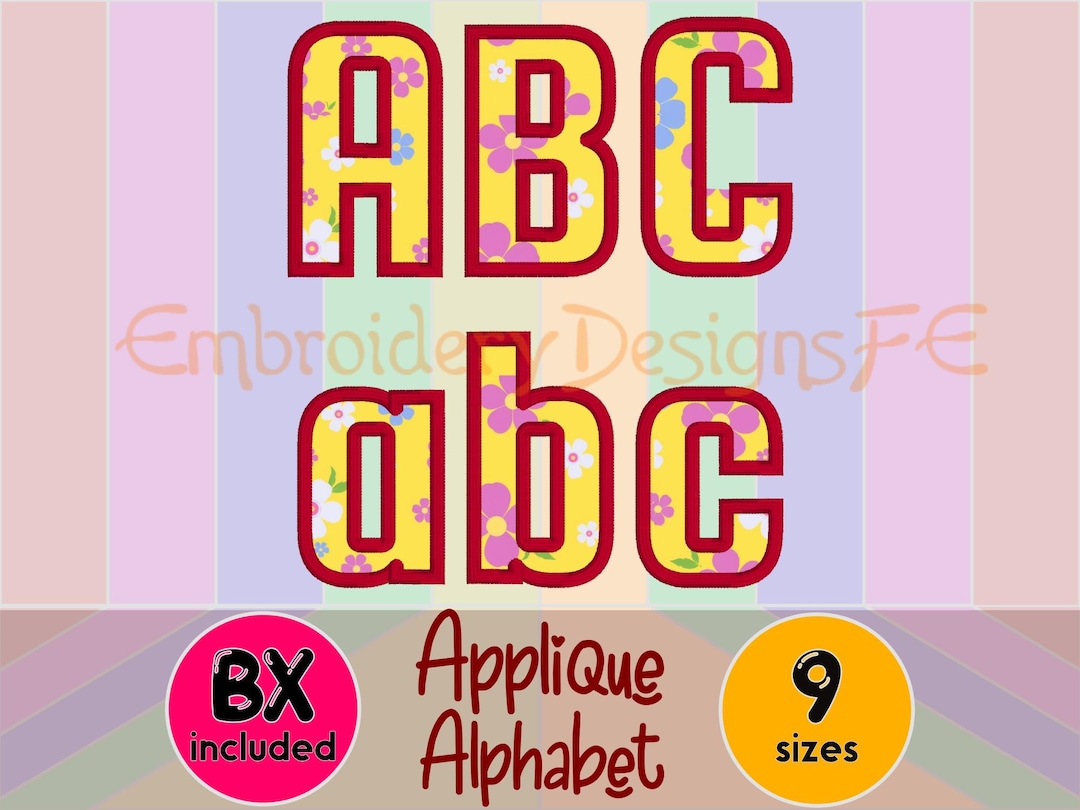 Applique Alphabet Font – Full Alphabet & Numbers – BX Included – 9 ...