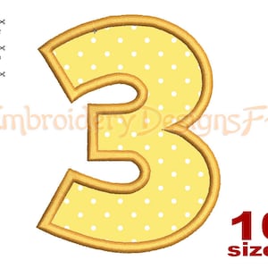 Number 3 Applique Design 10 Sizes Machine Embroidery Design File - Etsy