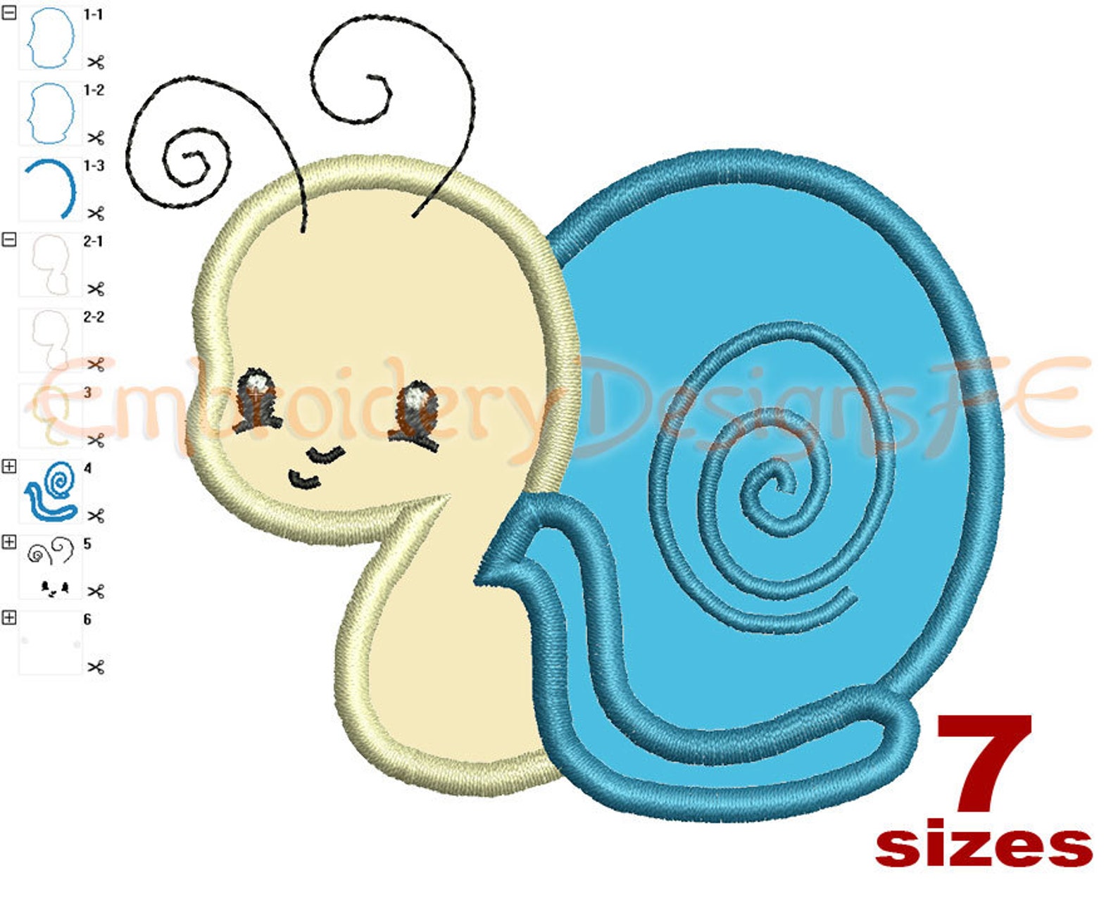 Baby Snail Applique Design 7 Sizes Machine Embroidery - Etsy