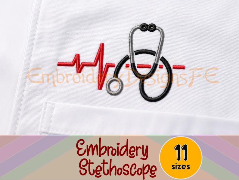 Stethoscope Embroidery Design / Heartbeat Embroidery Design / Doctor ...